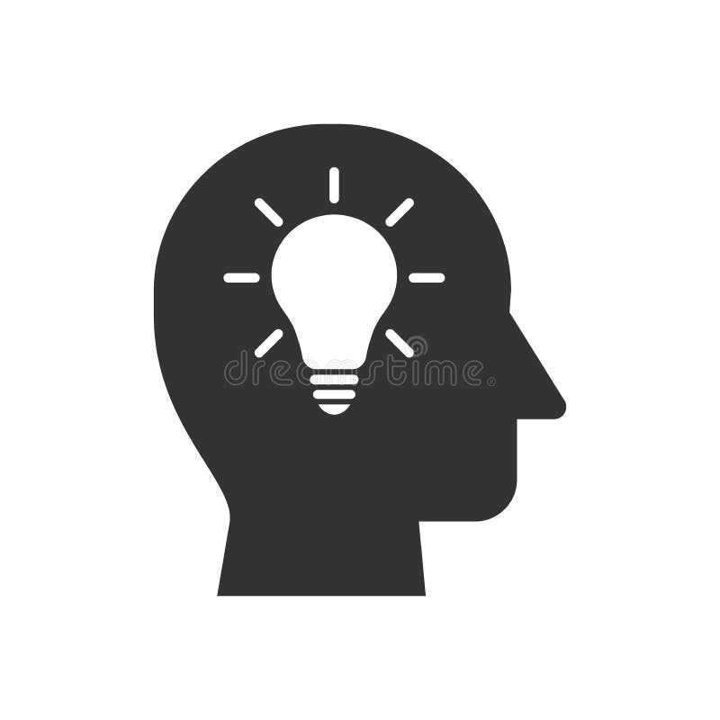 Human Head Simple Silhouette Icon with Light Bulb Stock Vector ...