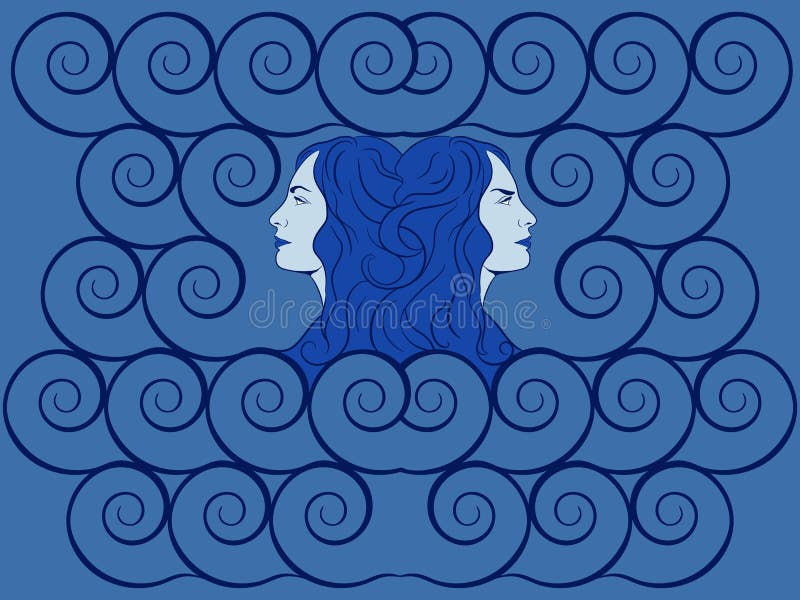 Portrait. Women in the Image of a Two-faced Janus. Sea Goddess Stock ...
