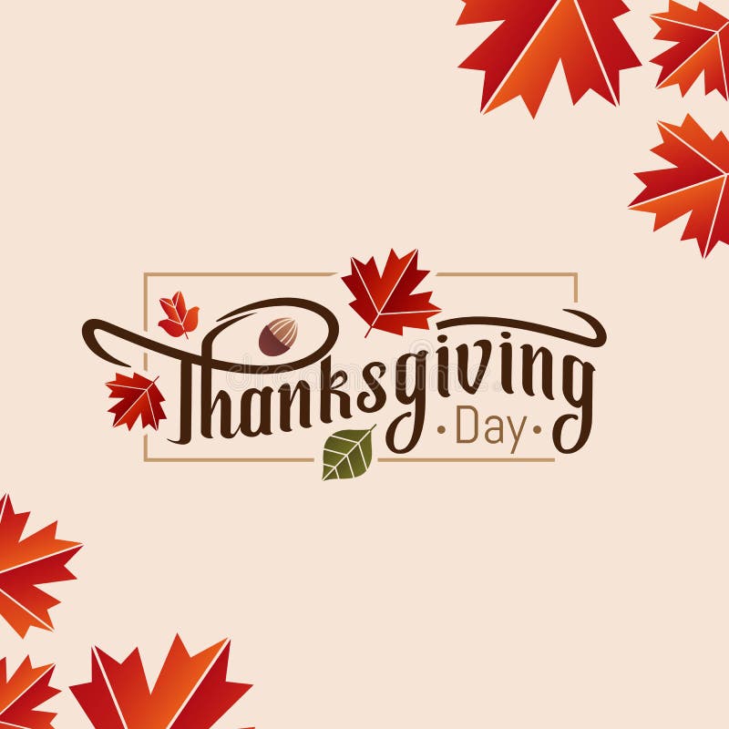 Happy Thanksgiving Hand Lettering Text with Illustrated Green Leaves ...