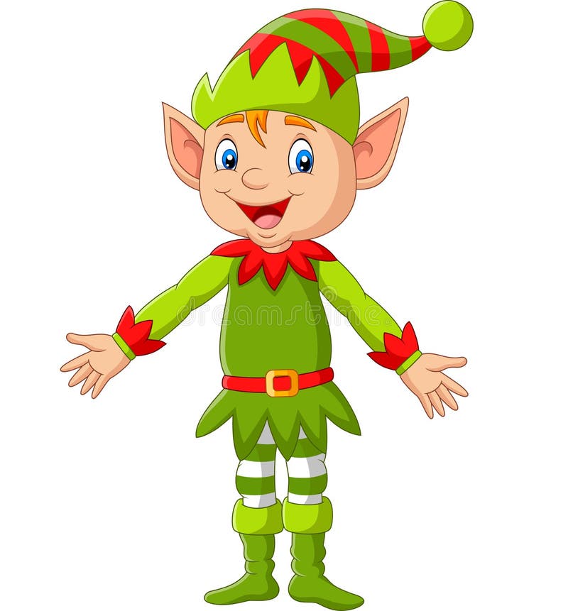 Cartoon Happy Christmas Elf Presenting Stock Vector - Illustration of ...