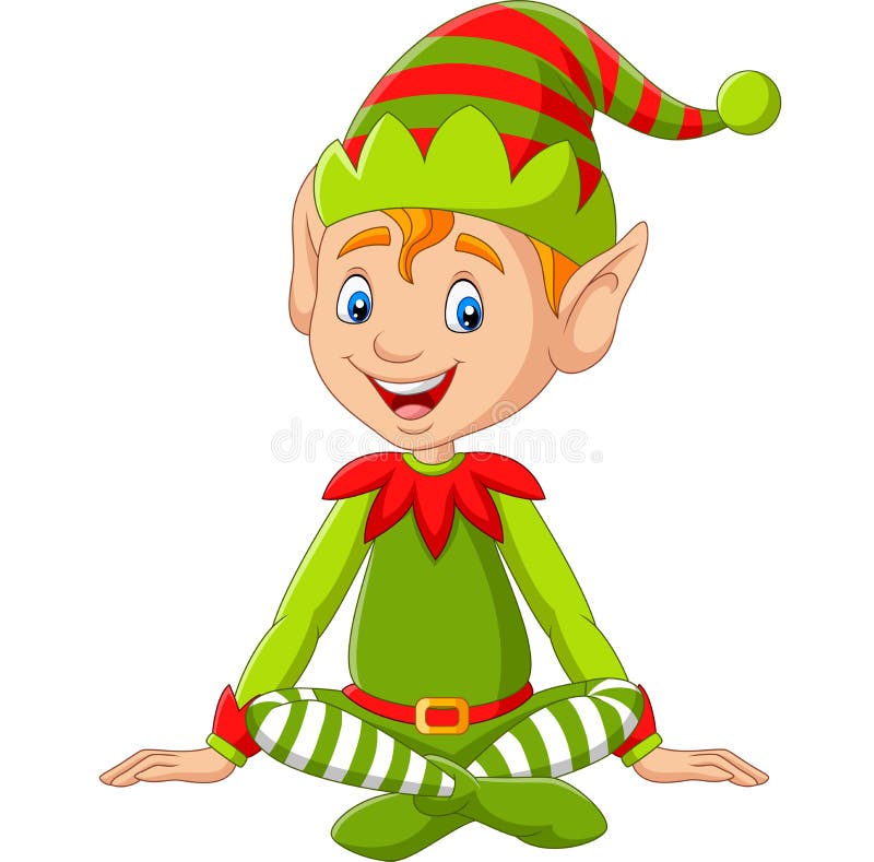 Cartoon Happy Christmas Elf Sitting Stock Vector - Illustration of ...
