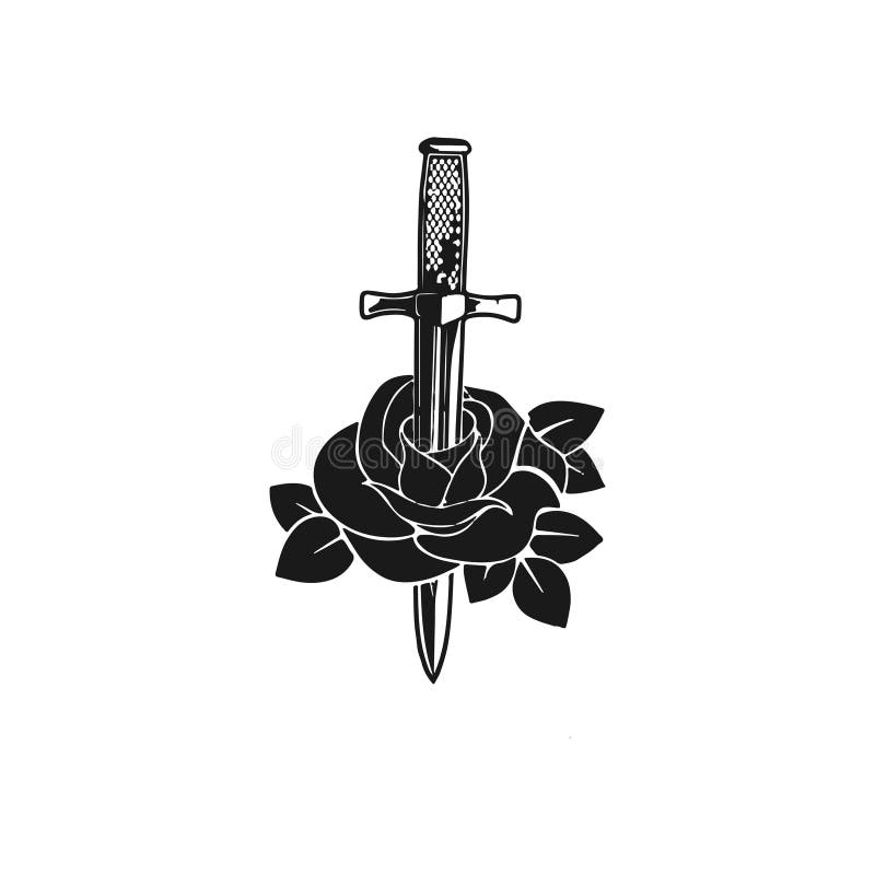 Classic Dagger with Rose . Retro Design Element and Symbol. Vintage ...