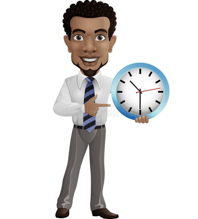 Cartoon Businessman Holding and Pointing a Wall Clock Stock Vector ...