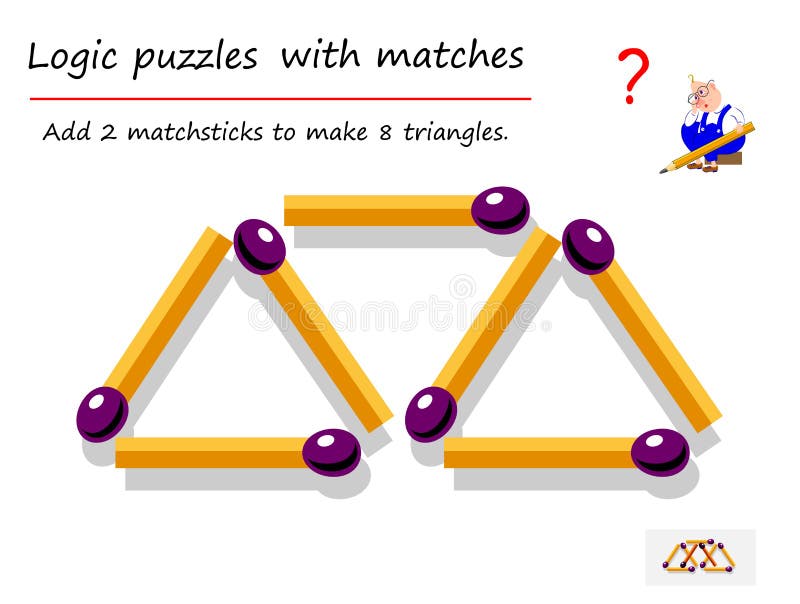Logical Puzzle Game with Matches for Children and Adults. Need To Add 2 ...