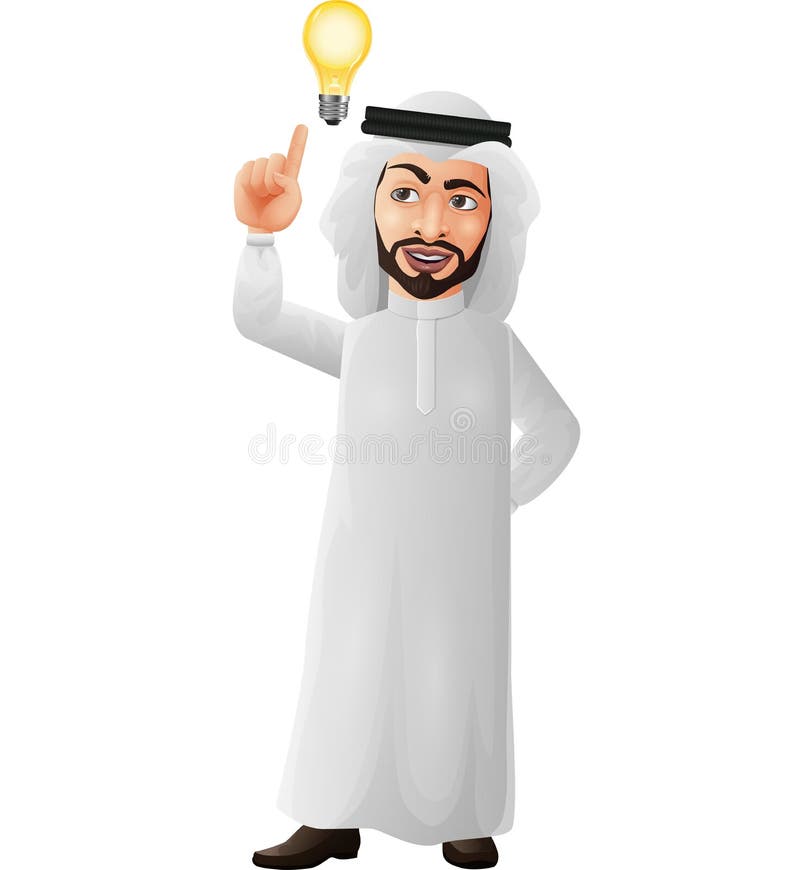Cartoon Arab Businessman Thinking and Having Idea Stock Vector ...