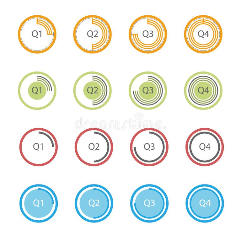 Financial Icons with First Quarter Second Quarter Third Quarter and ...