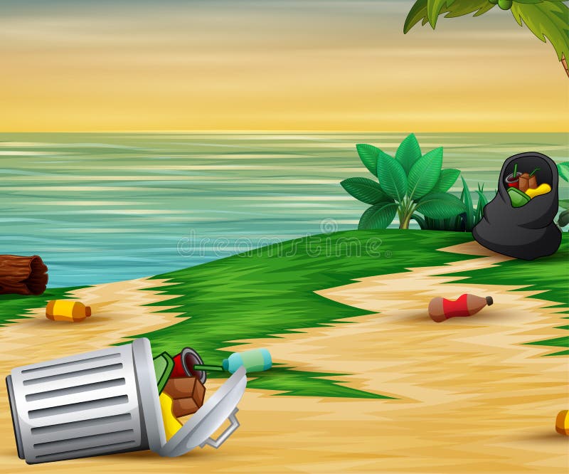 Dirty Beach with Trash and Plastic Stock Vector - Illustration of ...