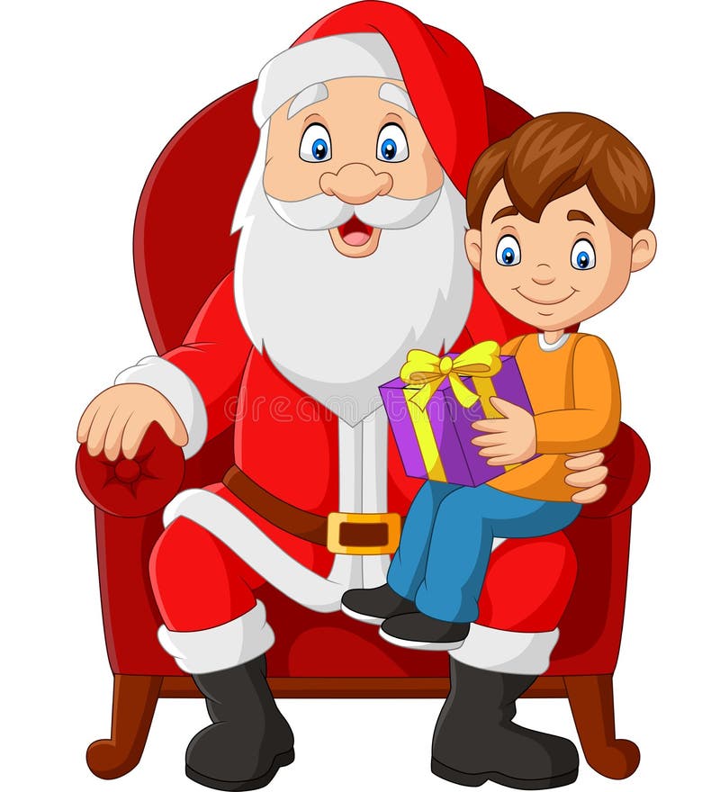 Santa Claus Sitting in Chair with a Little Cute Boy Stock Vector ...