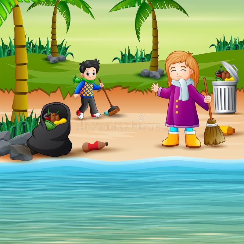 Children Cleaning The Environment Drawing