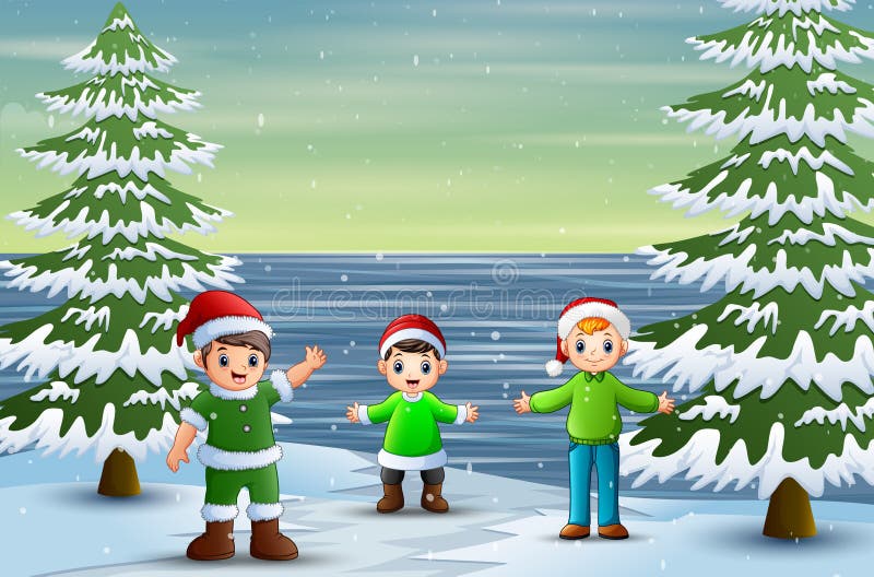 The Children Playing Outdoor in Winter Stock Vector - Illustration of ...