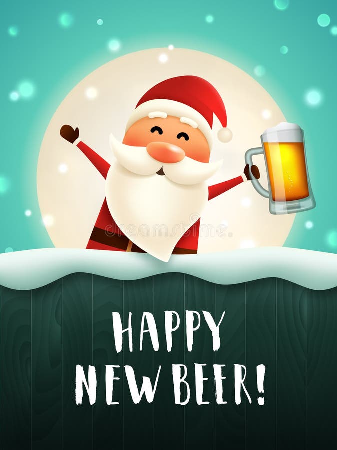 Happy New Beer Greeting Card with Drunk Santa Stock Vector ...