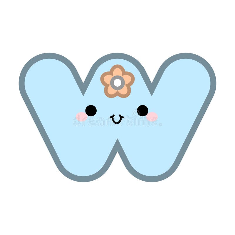 Cute Cartoon Letter W Smiling Face with Eyes and Mouth on White ...