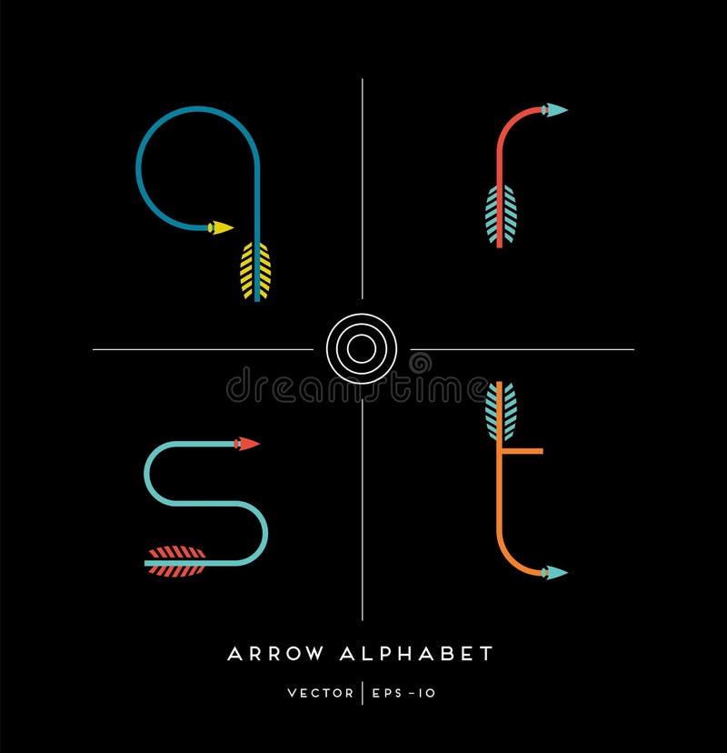 Modern Minimalist Font Alphabet Shaped Like Archery Arrows. Letters Q ...