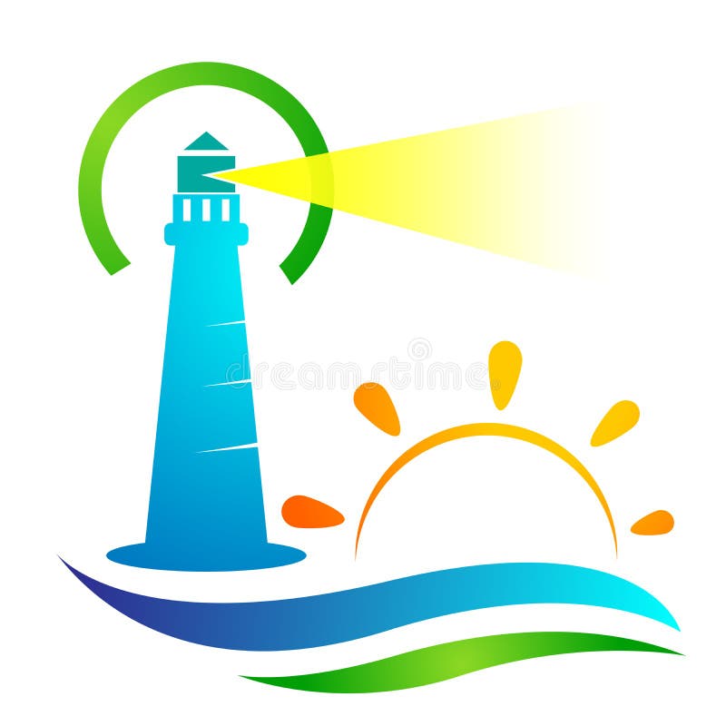 Lighthouse Sea Wave Water Sun Logo Illustrations Vector Icon Clip Art ...
