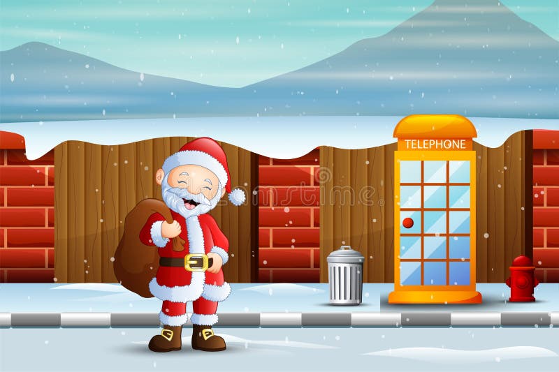 Santa Claus Walking with Bag on Snowy Road Stock Vector - Illustration ...