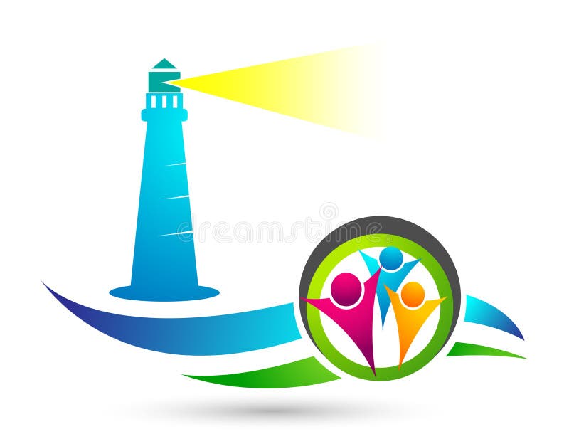 Lighthouse Sea Wave Water People Union Logo Illustrations Vector Icon ...