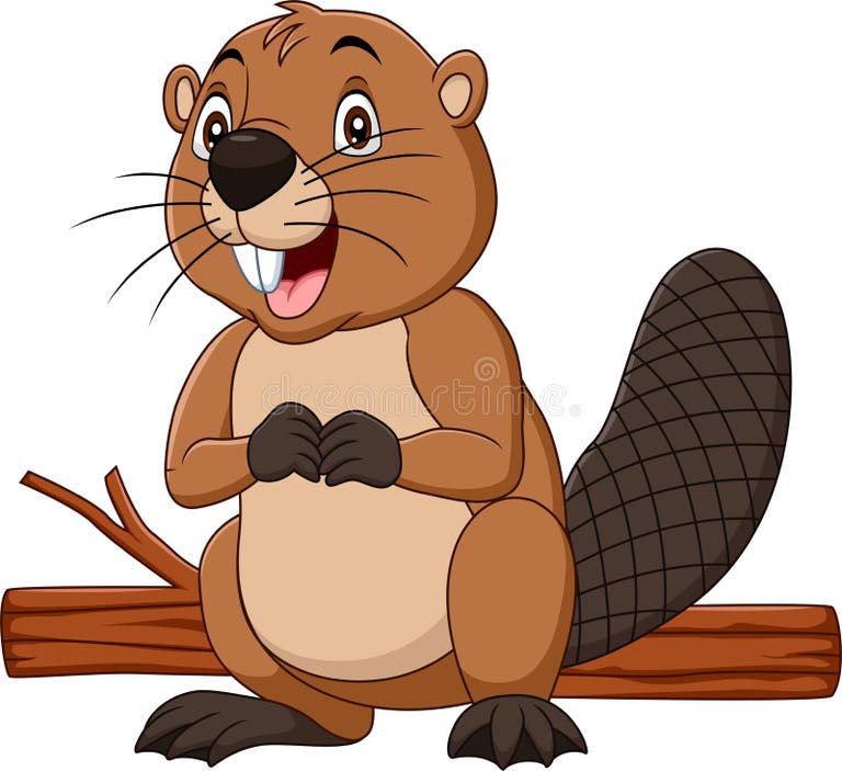 Cartoon Happy Beaver with Wood Stock Vector - Illustration of mammal ...