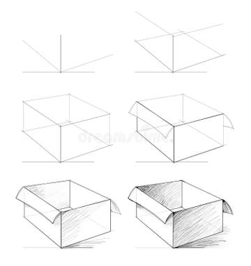 How To Draw from Nature Sketch of Realistic Open Box. Creation Step by ...