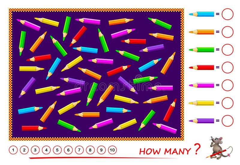 Math Education for Children. Count Quantity of Pencils and Write ...