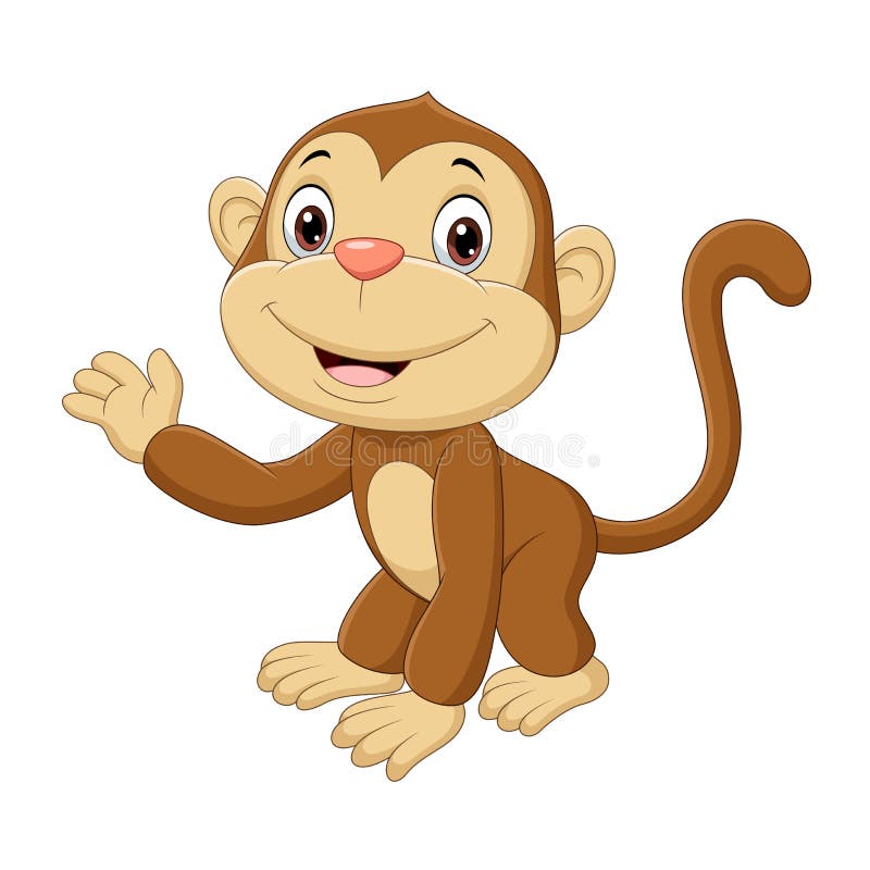 Cute Baby Monkey Waving Hand Stock Vector - Illustration of brown ...