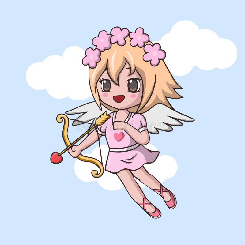 Cute Little Girl Cupid with Bow and Arrow Stock Vector - Illustration ...