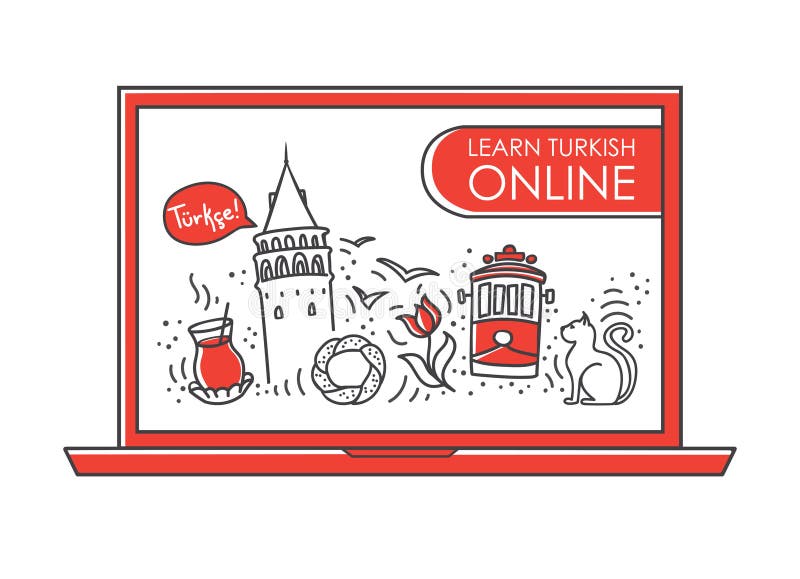 Modern Vector Illustration Learn Turkish Online. Famous Symbols of ...