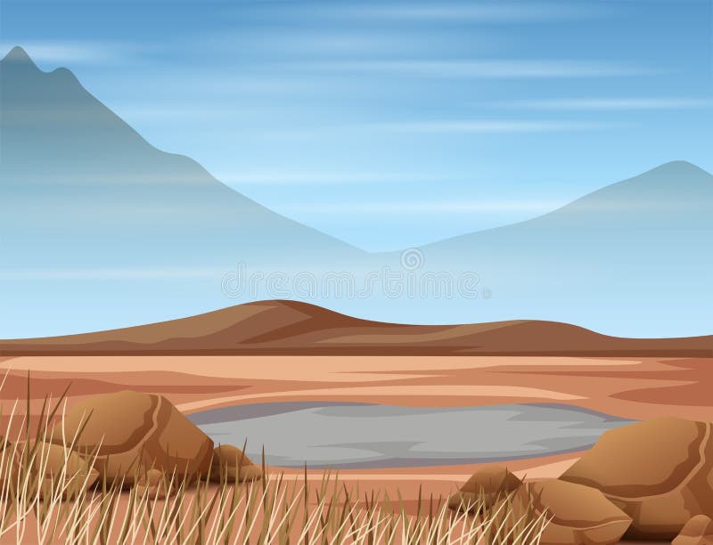 Scene with Pond and Dry Land Illustration Stock Vector - Illustration ...