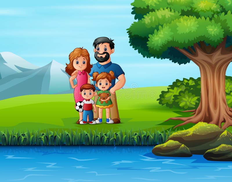 Happy Family Weekend in the Green Park Stock Vector - Illustration of ...