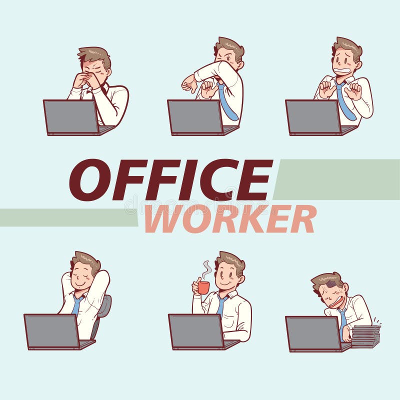 Office Worker Sticker or Emoticon Set Stock Vector - Illustration of ...