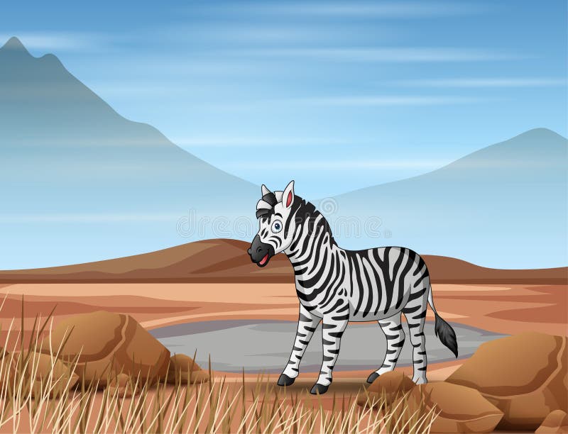 Cartoon a Zebra Living in Dry Land Stock Vector - Illustration of ...