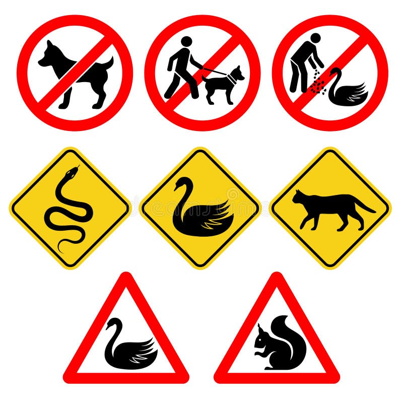Prohibition and Warning Road Signs with Animals Stock Vector ...