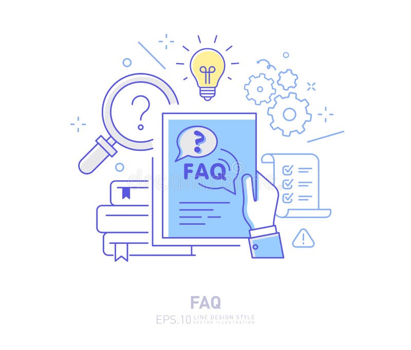 Flat Vector Single Line Design Style. FAQ, Knowledge Information Stock ...