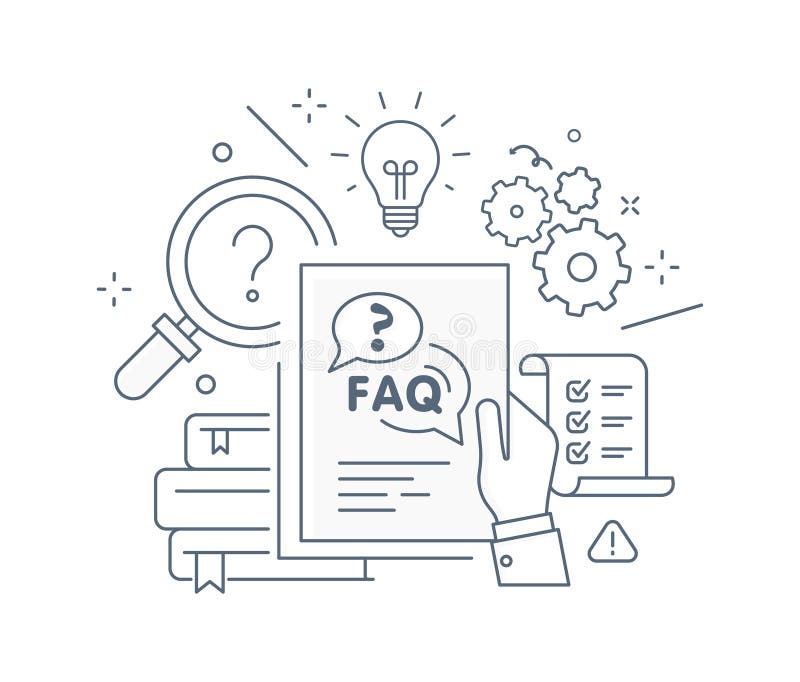 Flat Vector Single Line Design Style. FAQ, Knowledge Information Stock ...