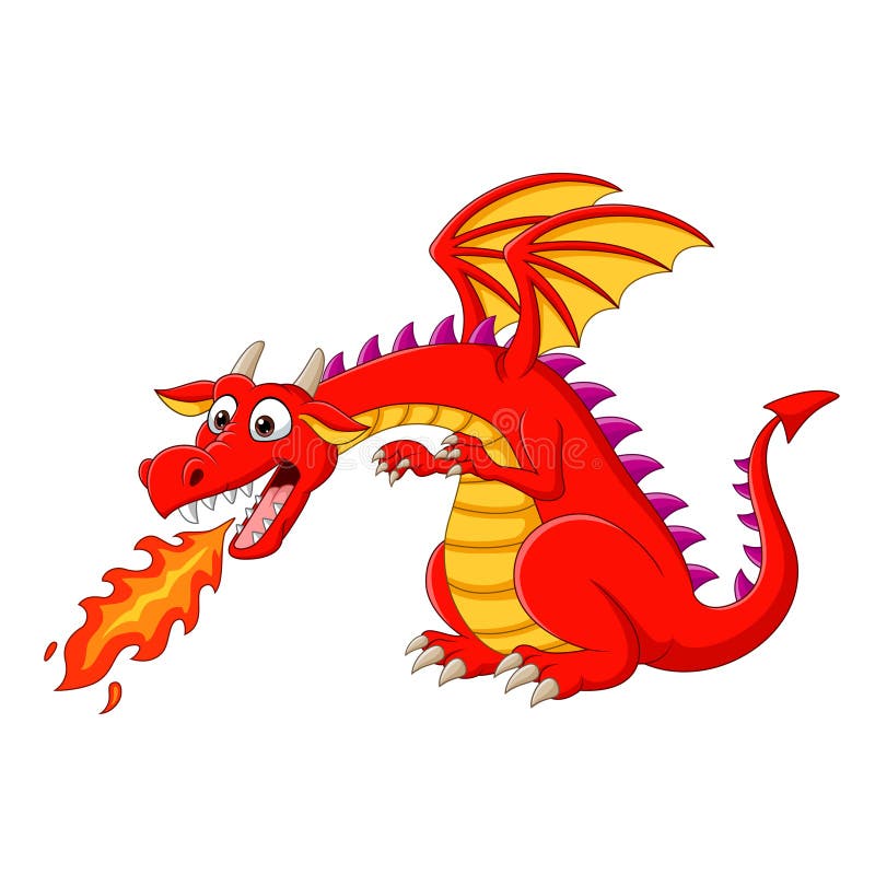 Cartoon Red Dragon Spitting Fire Stock Vector - Illustration of cartoon ...