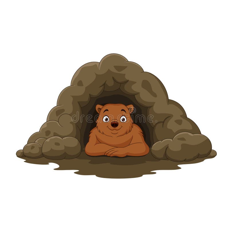 Cartoon Happy Brown Bear in the Cave Stock Vector - Illustration of ...
