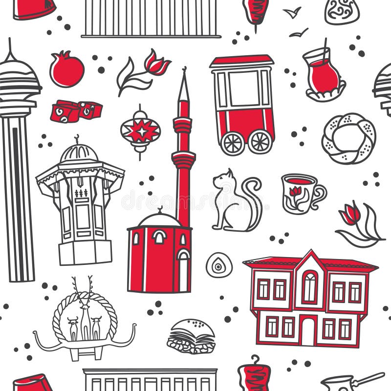 Vector Seamless Pattern Ankara, Turkey. Modern Endless Background with ...