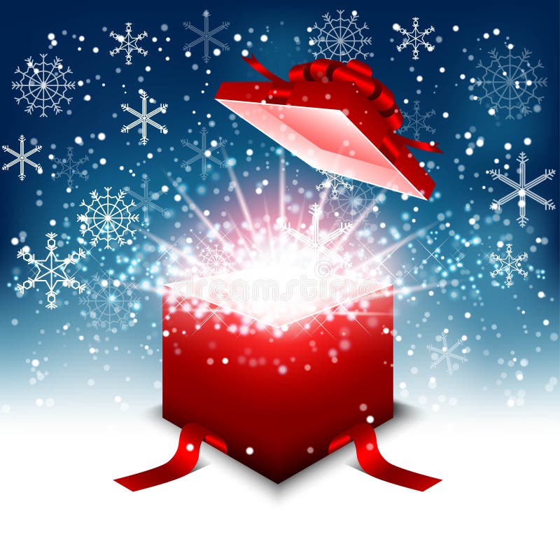 Red Gift Box Open Surprise with Magic Glowing Shine. Stock Vector ...