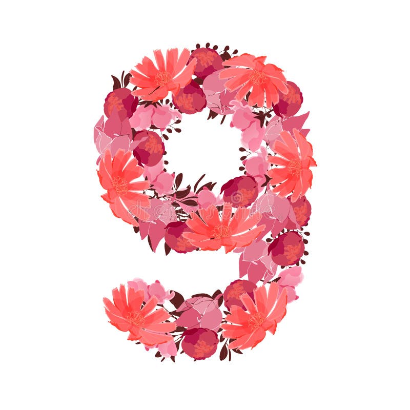 Vector Flower Number 7. Botanical Character, Figure Stock Illustration ...