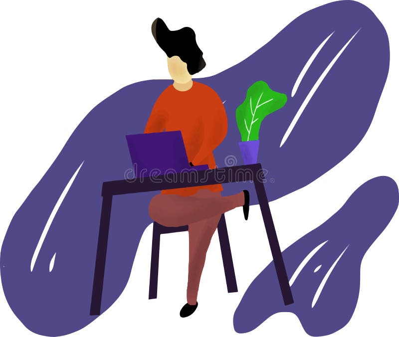 Illustration of a Young Person Working with a Laptop and Not in the ...