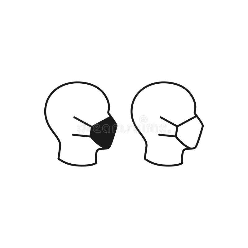Medical Mask on Human Head Profile Black Isolated Vector Icon. Stock ...