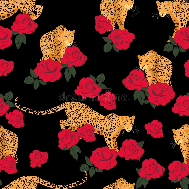 Seamless Tropical Safari Pattern Background with Leopard Animal and ...
