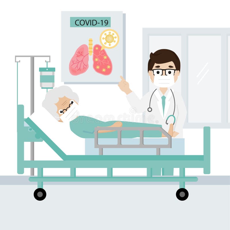 Doctor and Senior Patient Infected with Covid-19 Virus on Hospital Bed ...