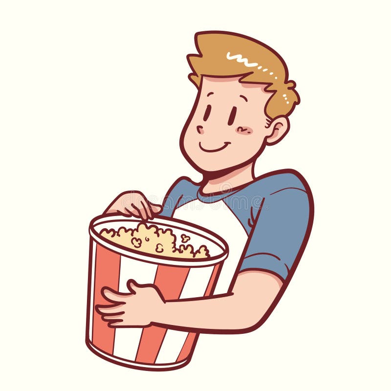 Man eating popcorn stock vector. Illustration of happy - 176370229
