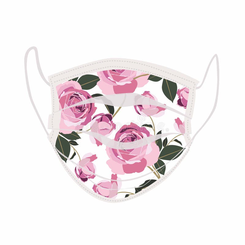 Healthy of Female Wear Protective Mask with Roses Flowers Against ...