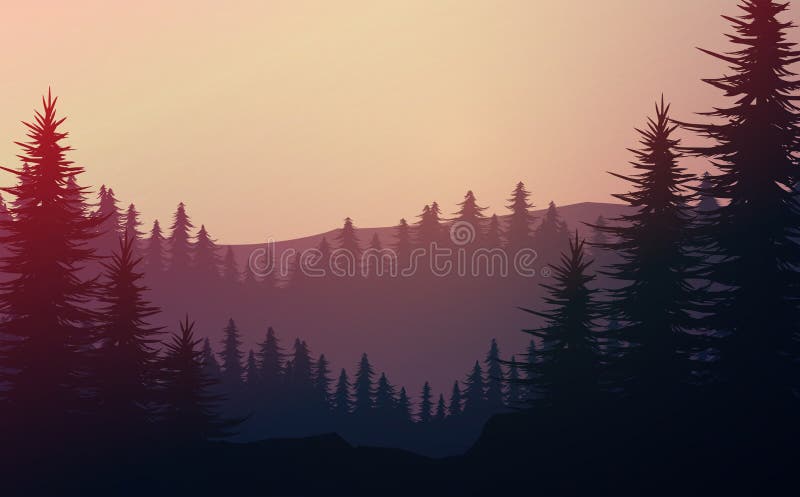 Nature Forest Natural Pine Forest Mountains Horizon. Landscape ...