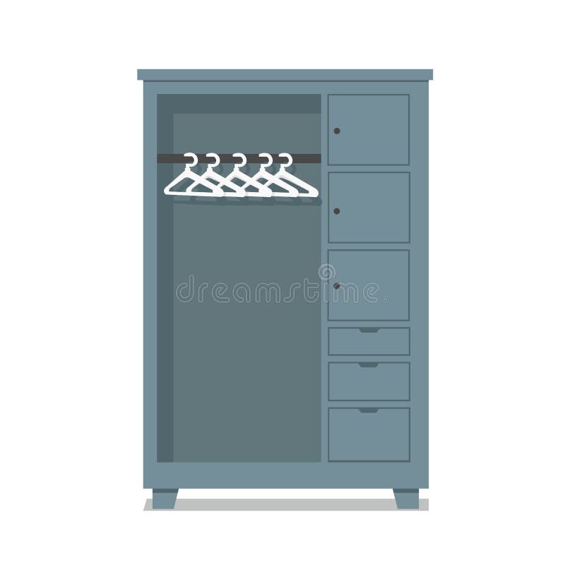 An Empty Wardrobe with White Hanger Hanging Inside Stock Vector ...