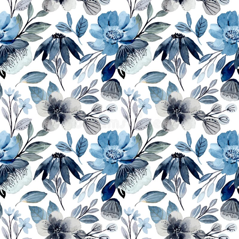 Soft Blue Watercolor Floral Seamless Pattern Stock Illustration ...