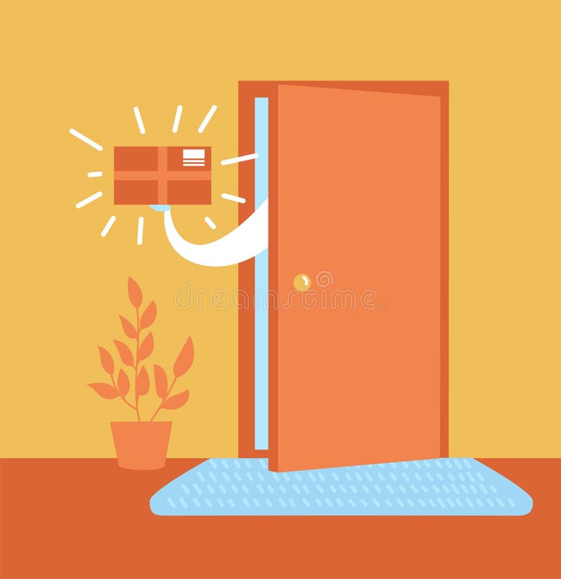Vector Illustration No Contact Delivery. Apartment Entrance and ...