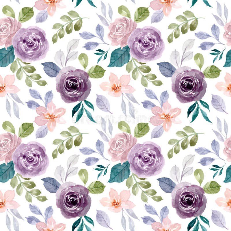 Soft Purple Floral Watercolor Seamless Pattern Stock Illustration