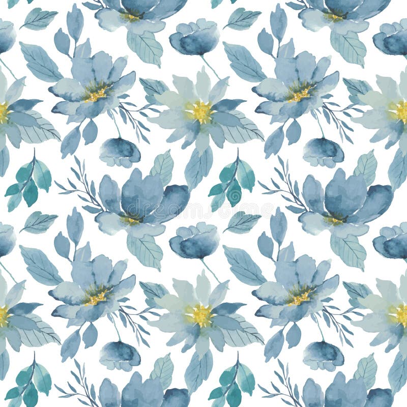 Indigo Floral Watercolor Seamless Pattern Stock Illustration ...